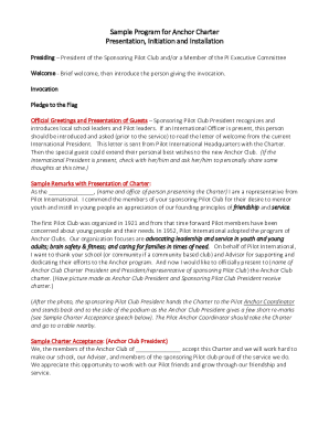 Fillable Online Sample Program for Anchor Charter Presentation ...