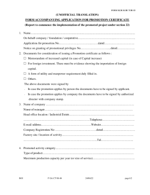 Fillable Online FORM KOR KOR TOR 05 (UNOFFICIAL TRANSLATION ... - BOI ...