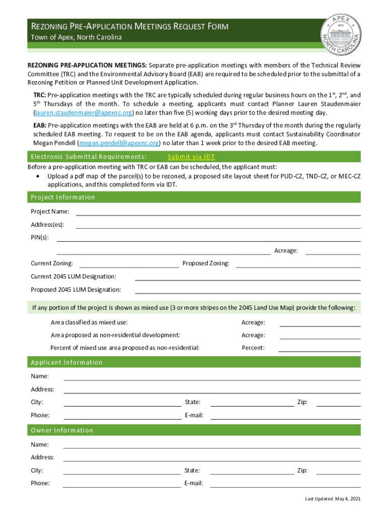 Fillable Online REZONING PRE-APPLICATION MEETINGS REQUEST FORM Fax Email Print - pdfFiller