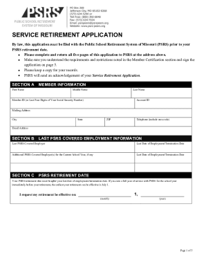Fillable Online PSRS Service Retirement Application form Fax Email ...