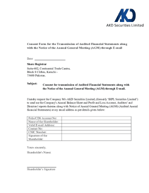 Fillable Online Consent Form for the Transmission of Audited Financial ...