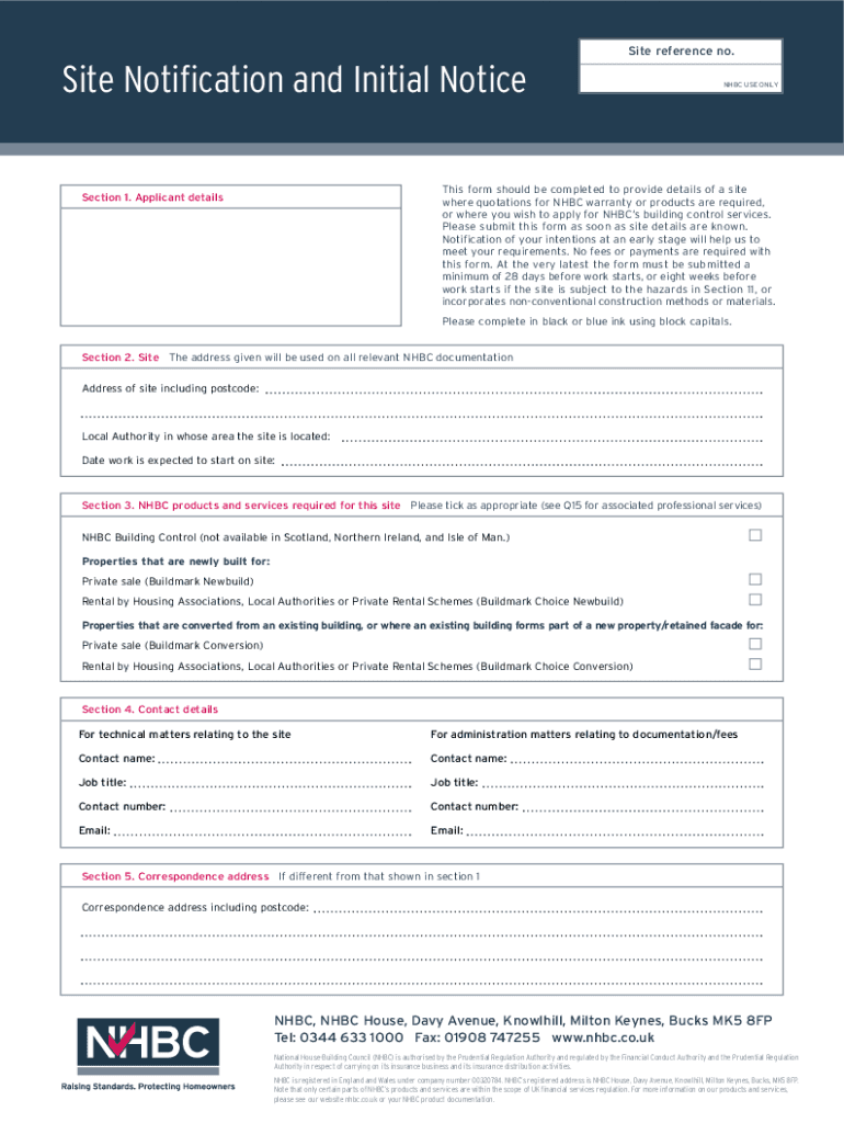 Fillable Online Register a new site or request a guide price - NHBC Fax ...