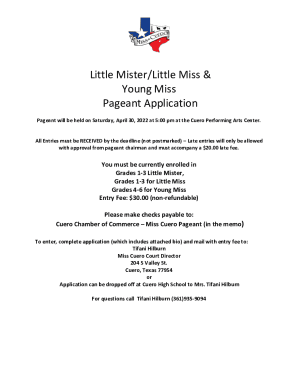 Fillable Online Little Mister/Little Miss & Young Miss Pageant ...