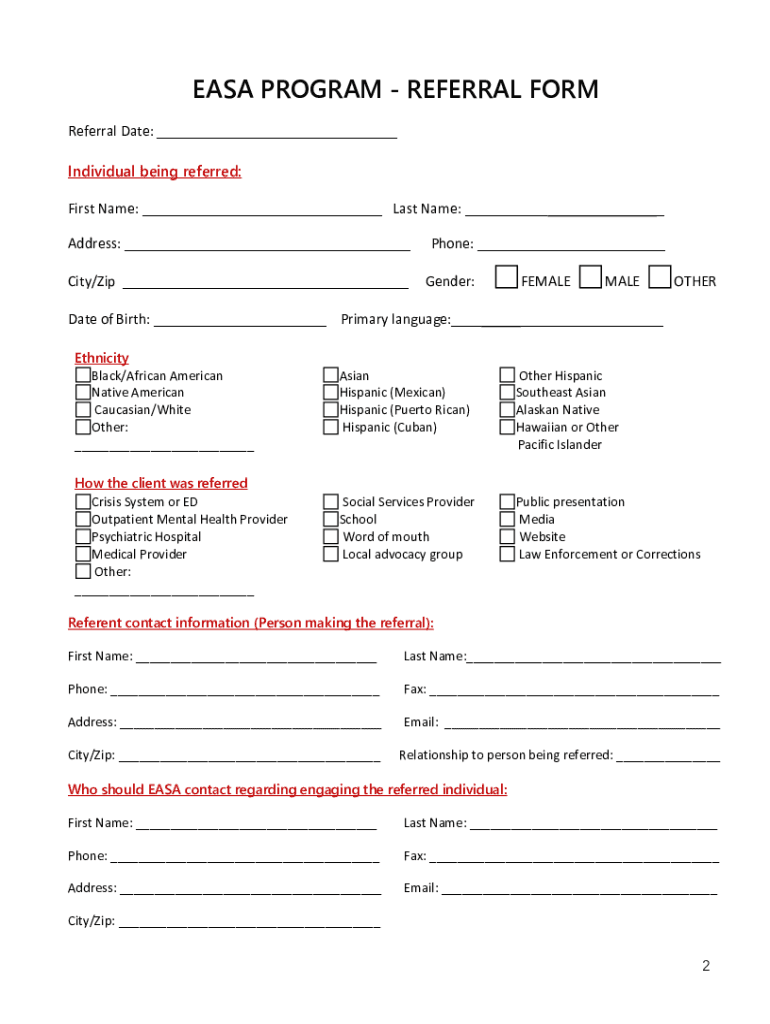 Fillable Online easa program - referral form - Marion County Oregon Fax ...