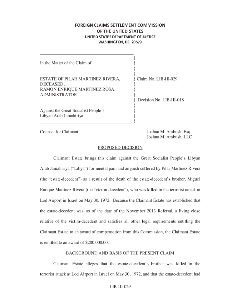 Fillable Online foreign claims settlement commission - Department of ...