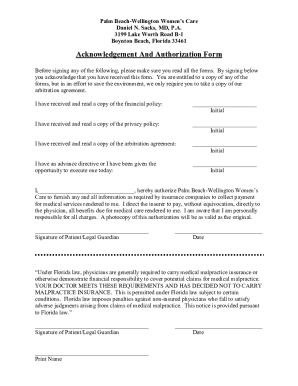 Fillable Online Acknowledgement And Authorization Form Fax Email Print - pdfFiller