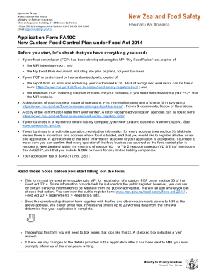 Fillable Online Application Form FA10C New Custom Food Control Plan ...