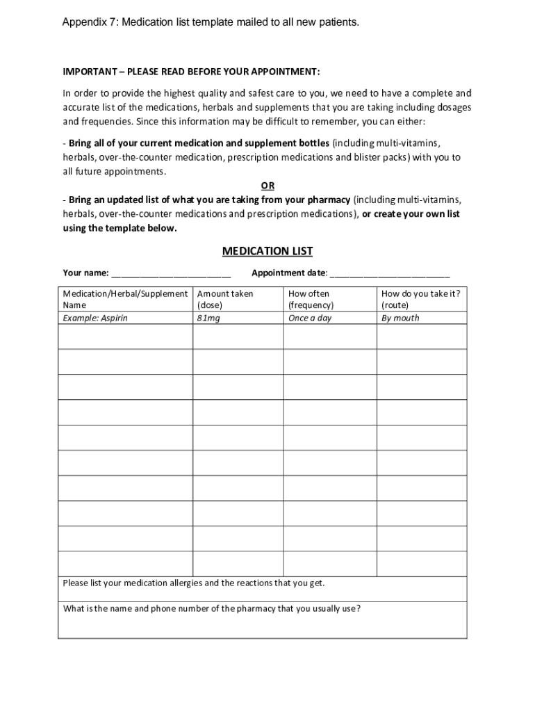 Fillable Online MEDICATION LIST Fax Email Print - pdfFiller