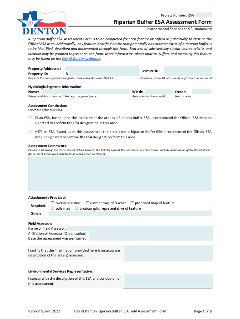 Fillable Online Riparian Buffer ESA Assessment Form Fax Email Print - pdfFiller
