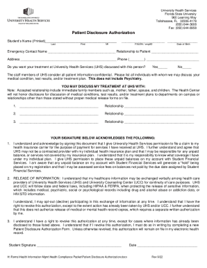 Fillable Online Patient Disclosure Authorization Fax Email Print ...
