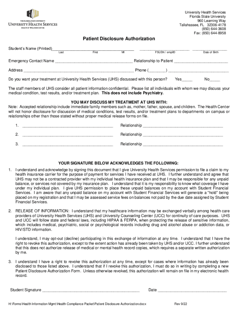 Fillable Online Patient Disclosure Authorization Fax Email Print ...