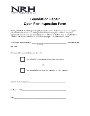 Fillable Online Foundation Repair Open Pier Inspection Form Fax Email ...