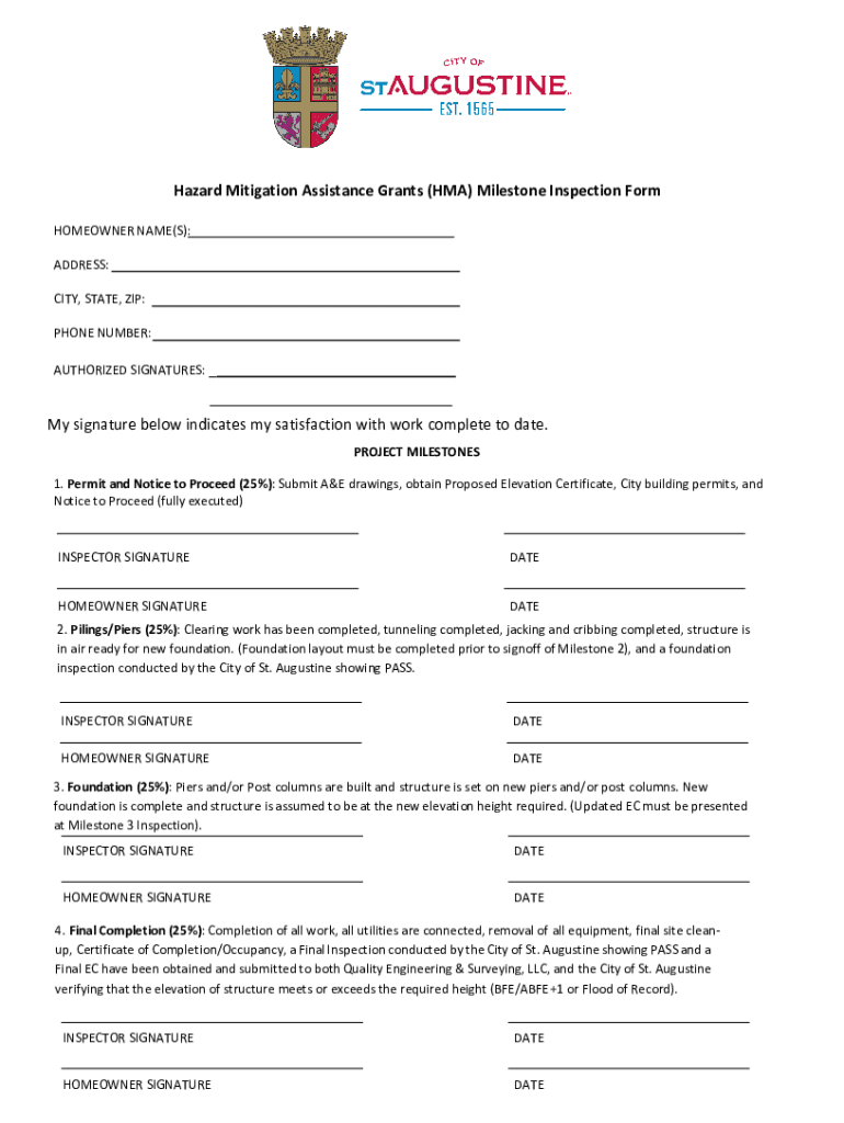 Fillable Online Flood Mitigation Assistance Grants (FMA) Milestone ...