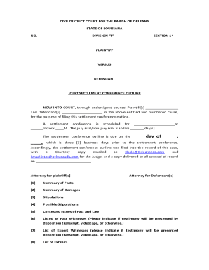 Fillable Online form for confidential settlement conference statements ...