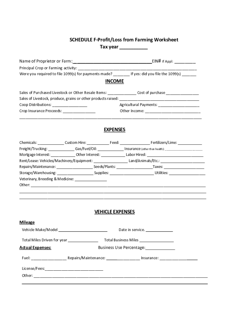 Fillable Online SCHEDULE F-Profit/Loss from Farming Worksheet Tax year ...