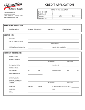 Fillable Online CREDIT APPLICATION - Hamilton Builders Supply Fax Email ...