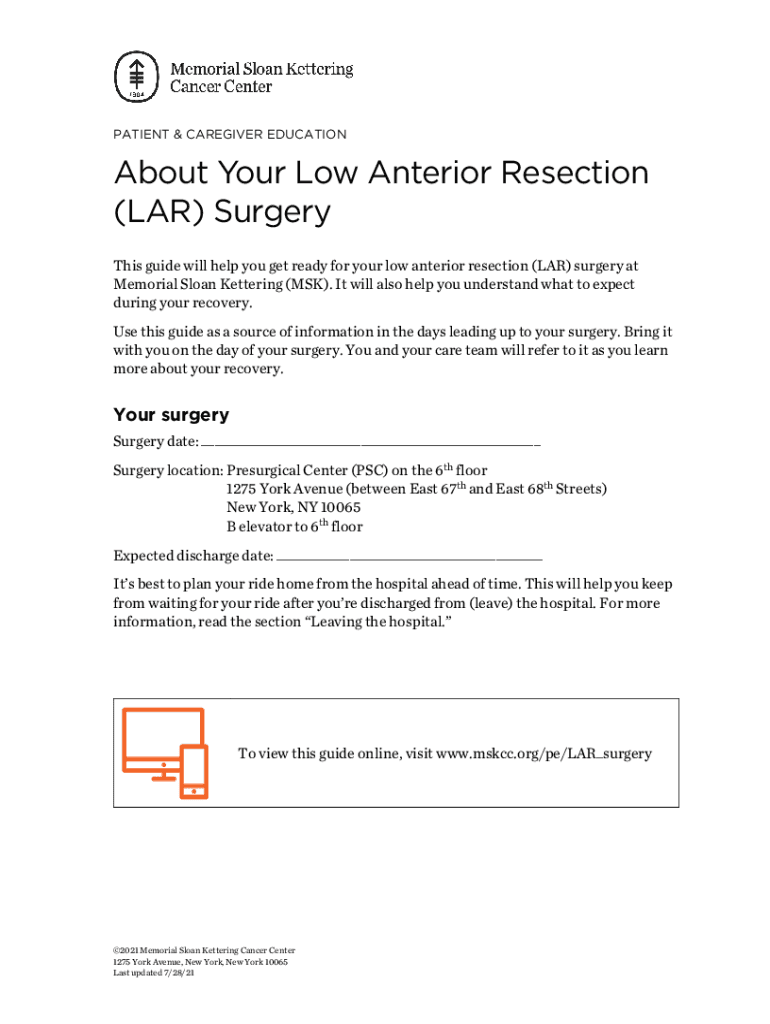 Fillable Online About Your Low Anterior Resection (LAR) Surgery Fax ...