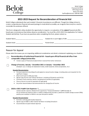 Fillable Online 2022-2023 Request for Reconsideration of Financial Aid Reason for ... Fax Email ...