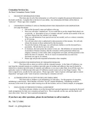 Fillable Online Cremation Services Inc. At-Need Cremation Forms Guide ...