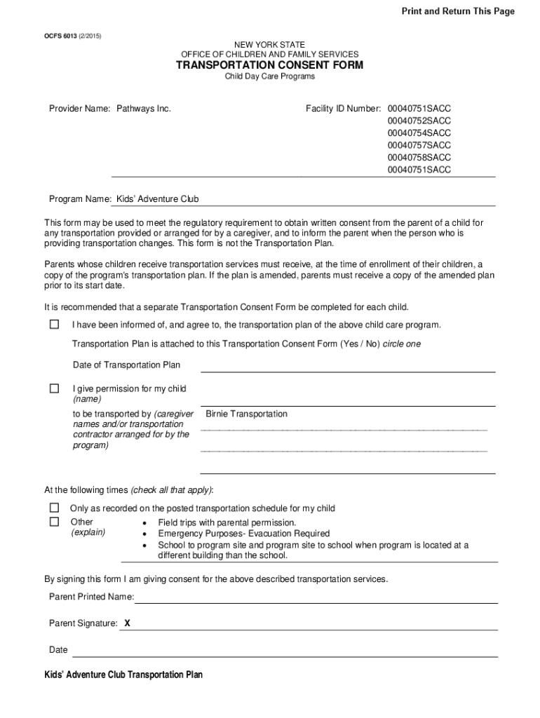 Fillable Online Ocfs Transportation Form - Fill Online, Printable ...