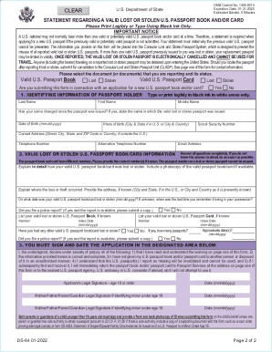 Fillable Online DS-64 Statement Regarding Lost or Stolen U.S. Passport ...