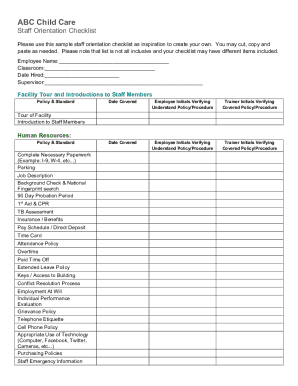Fillable Online Sample New Staff Orientation Checklist Fax Email Print ...