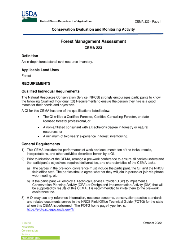 Fillable Online FY23CEMA 223Forest Management Assessment. Template for ...
