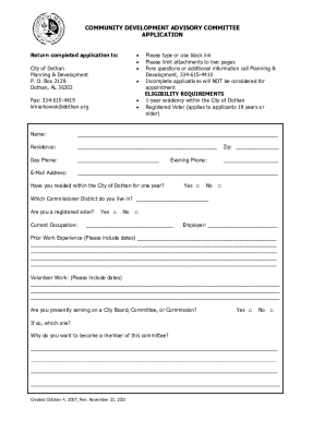 Fillable Online BOARD APPLICATION FORM Applicant Name: - Dothan.org Fax ...