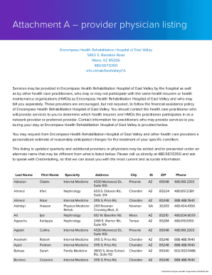 Fillable Online Encompass Health Rehabilitation Hospital of East Valley ...