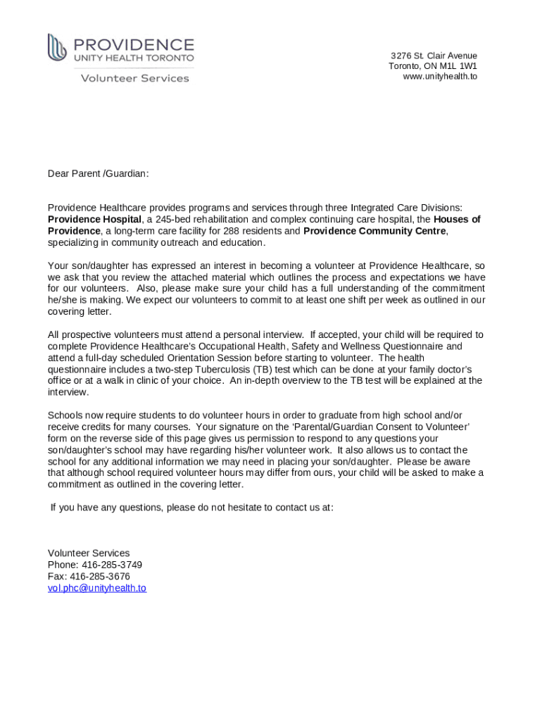 Parental consent - Providence Healthcare Volunteer Services Doc Template | pdfFiller