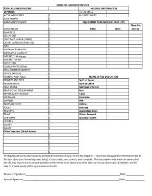 Fillable Online BUSINESS INCOME EXPENSES WORKSHEET.xlsx Fax Email Print ...