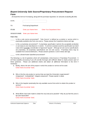 Sole Source Justification - Bryant University Doc Template | pdfFiller