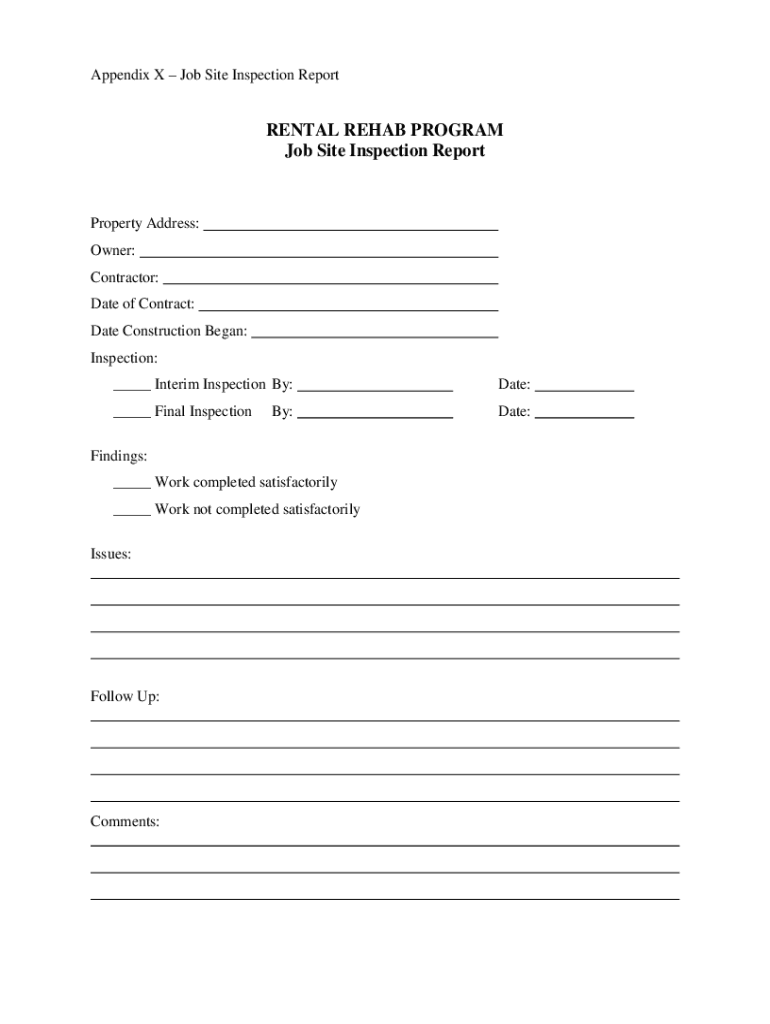 Fillable Online RENTAL REHAB PROGRAM Job Site Inspection Report Fax ...