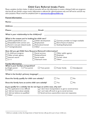 Fillable Online Child Care Referral Intake Form - Buffalo Public ...