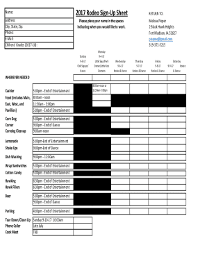 Fillable Online 2017 Rodeo Sign-Up Sheet - Holy Trinity Catholic ...