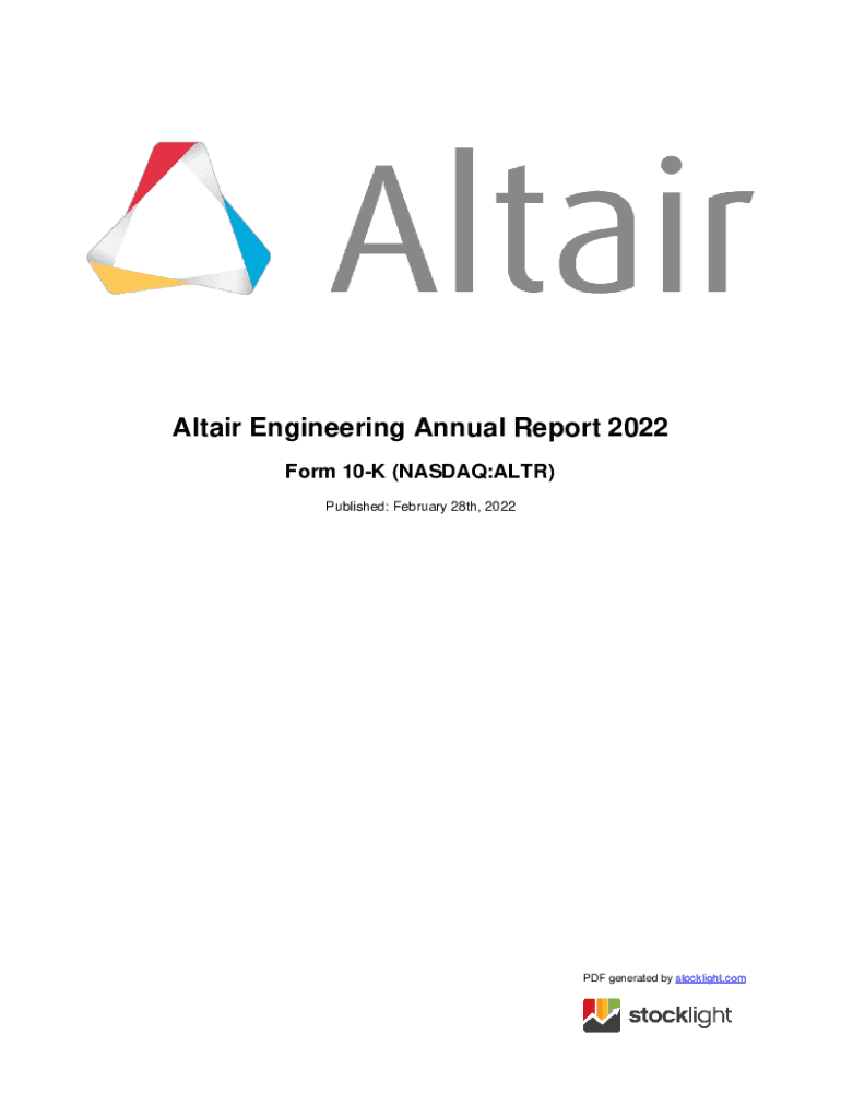 Fillable Online Altair Engineering Inc. (ALTR) SEC Filing 10-K Annual ...