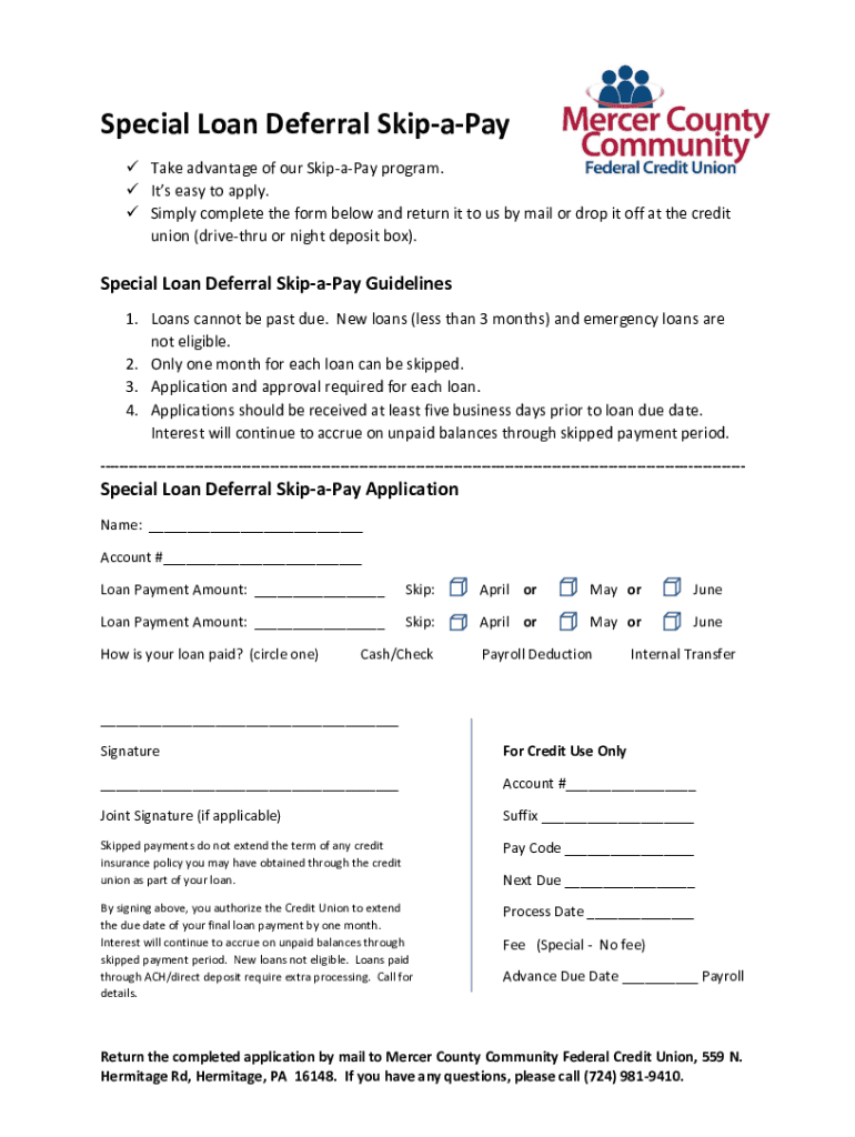 Fillable Online Skip-A-Pay: Credit Union Skip a Payment Program Fax ...
