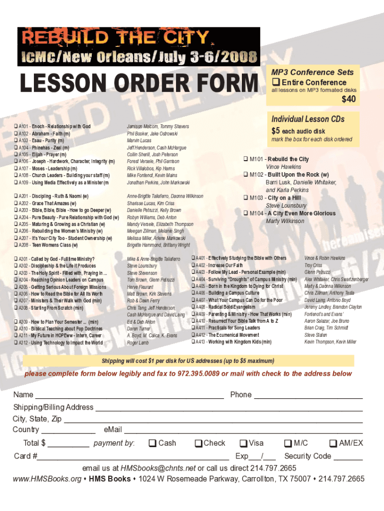 Fillable Online LESSON ORDER FORM - Disciples Today Fax Email Print - pdfFiller
