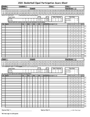 Fillable Online 2021 Basketball Equal Participation Score Sheet Fax ...