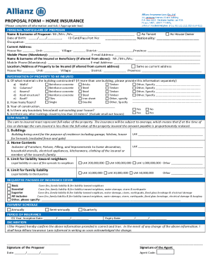 Fillable Online DOMESTIC PACKAGE INSURANCE PROPOSAL FORM Fax Email ...
