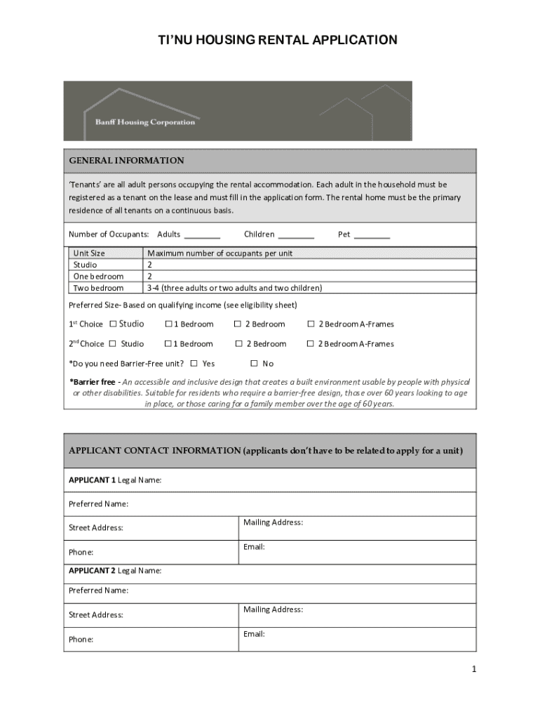 Fillable Online TI'NU HOUSING RENTAL APPLICATION Fax Email Print - pdfFiller