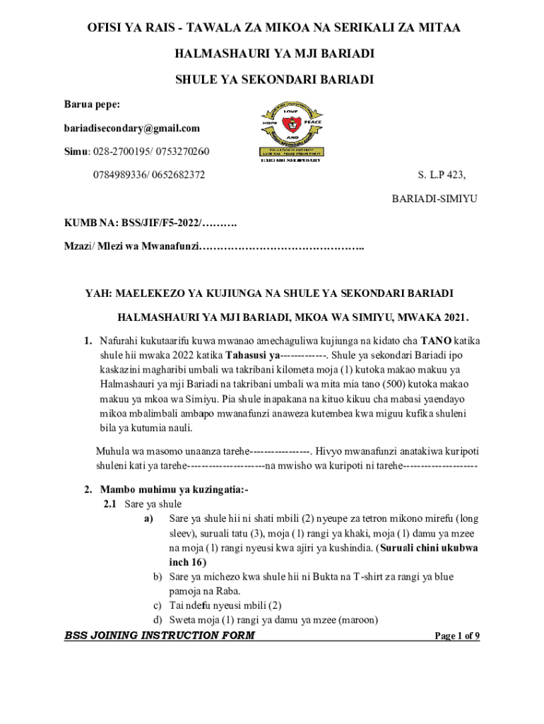 Fillable Online JOINING INSTRUCTION FORM FIVE 2022 Fax Email Print - pdfFiller