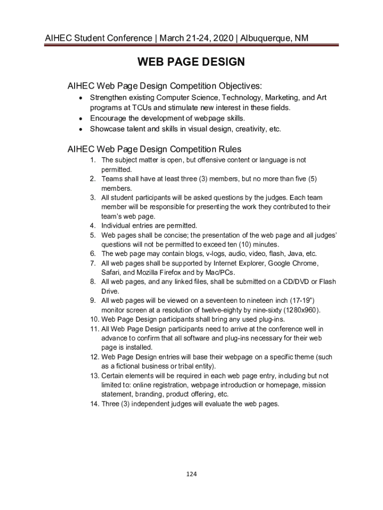Fillable Online AIHEC Web Page Design Competition Objectives Fax Email ...