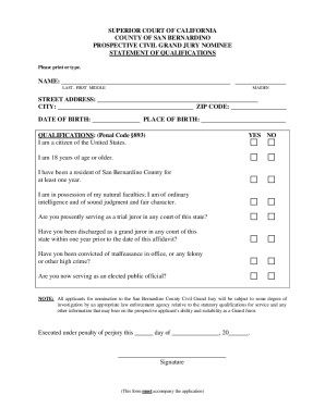 Fillable Online GRAND JURY APPLICATION - San Bernardino County Fax Email Print - pdfFiller