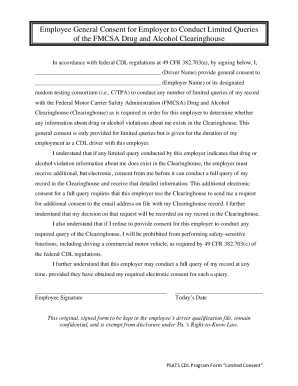 Fillable Online Employee General Consent for Employer to Conduct ...
