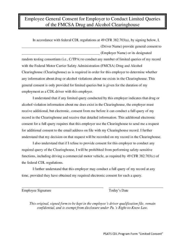 Fillable Online Employee General Consent for Employer to Conduct ...