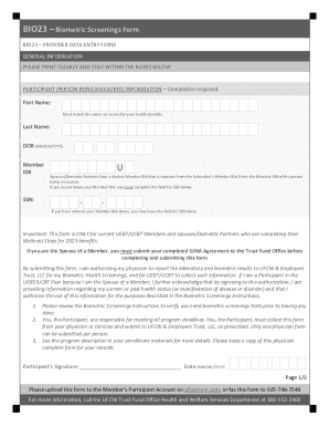 Fillable Online BIO23 Biometric Screenings Form - UFCW Trust Fax Email ...