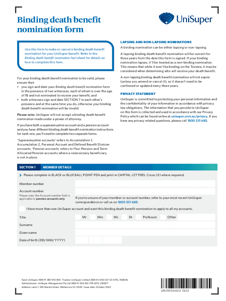 Fillable Online Binding death nomination form ...
