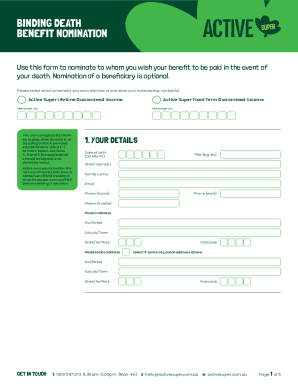 Fillable Online BINDING DEATH BENEFIT NOMINATION - Active Super Fax ...