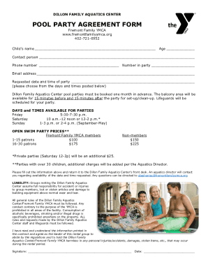 Fillable Online BIRTHDAY POOL PARTY AGREEMENT FORM Fax Email Print ...